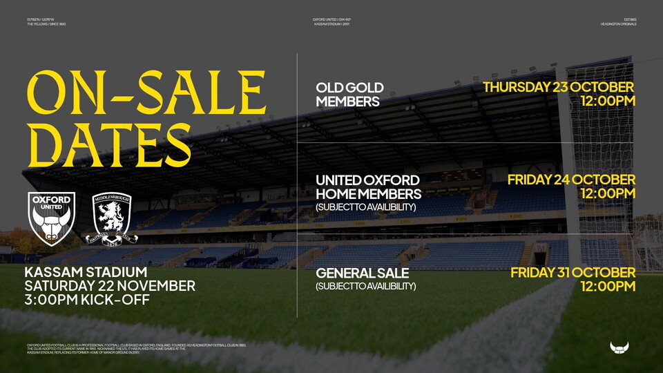 Middlesbrough Ticket Details | Oxford United Football Club
